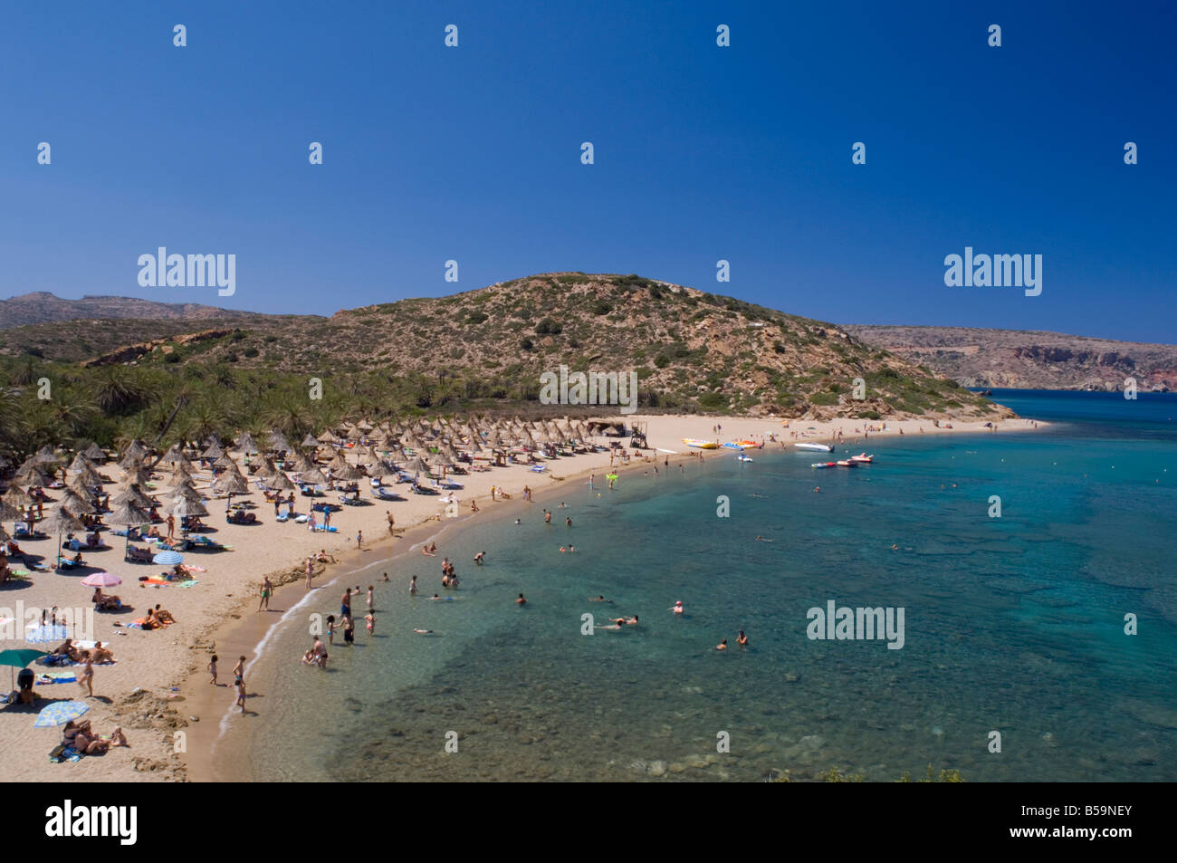 A view of the beach at Vai in Eastern Crete Greek Islands Greece Europe ...