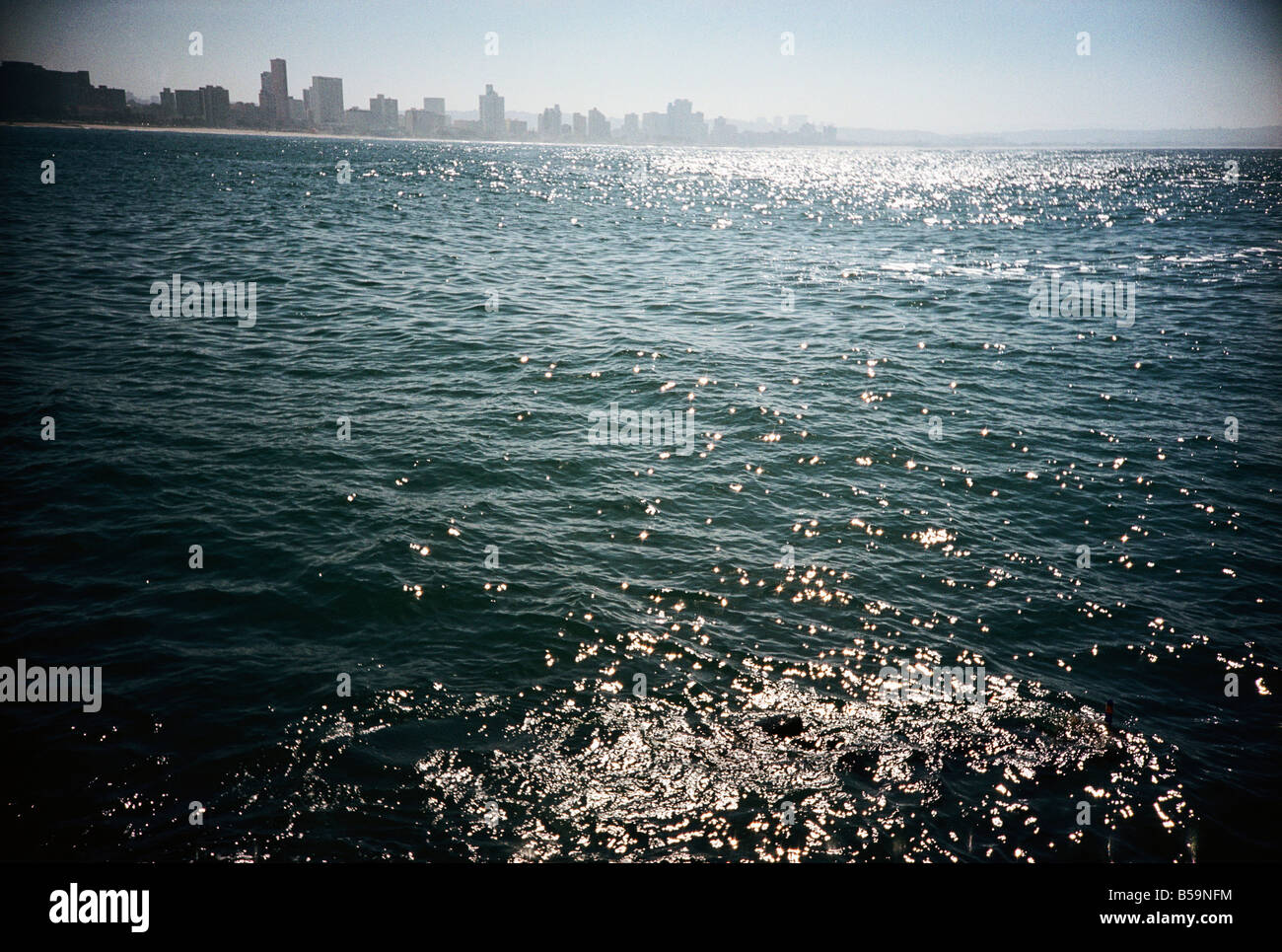 South Africa, Kwa Zulu Natal, Durban, City skyline from sea Stock Photo ...