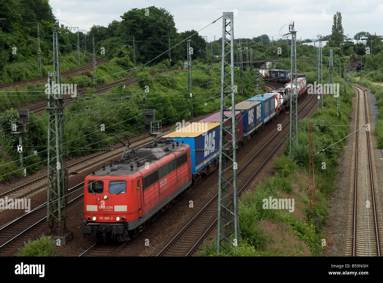 German Railways (Deutsche Bahn) freight train, Cologne, North Rhine ...