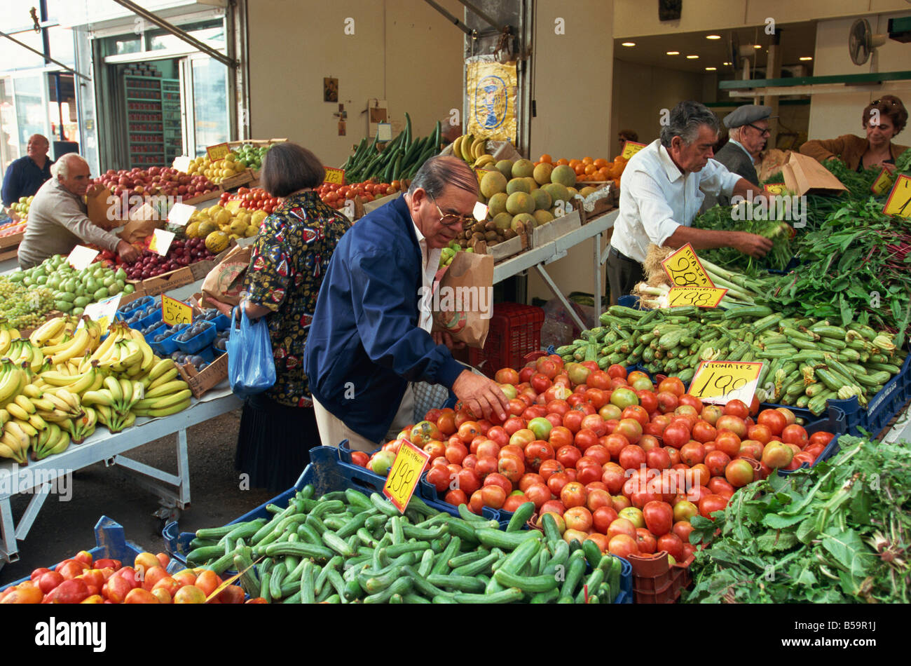 Fruit and vegetable market, Piraeus, Athens, Greece, Europe Stock Photo ...