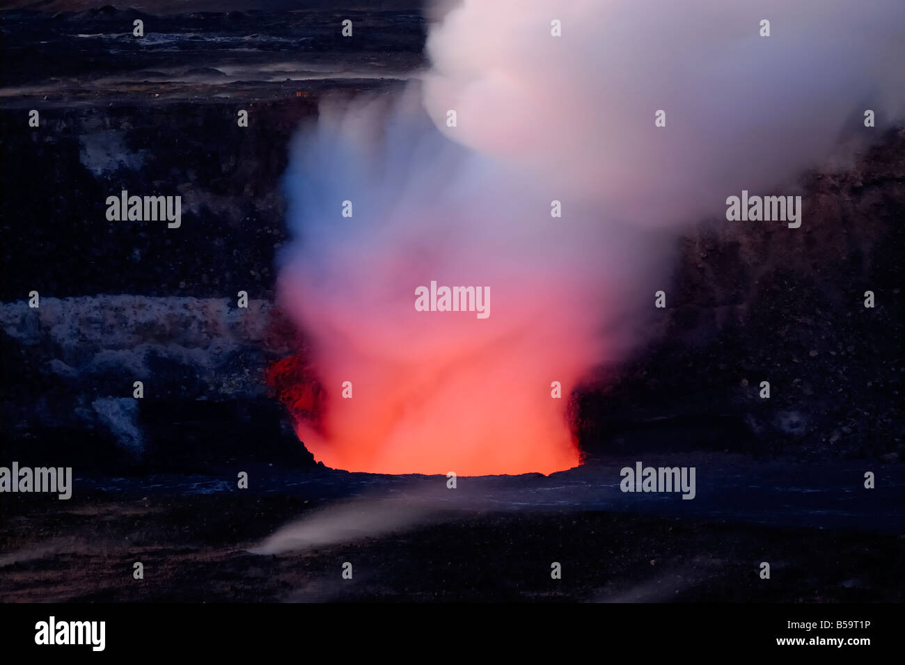Sunrise Halemaumau crater eruption Jaggar Museum Kilauea volcano Hawaii ...