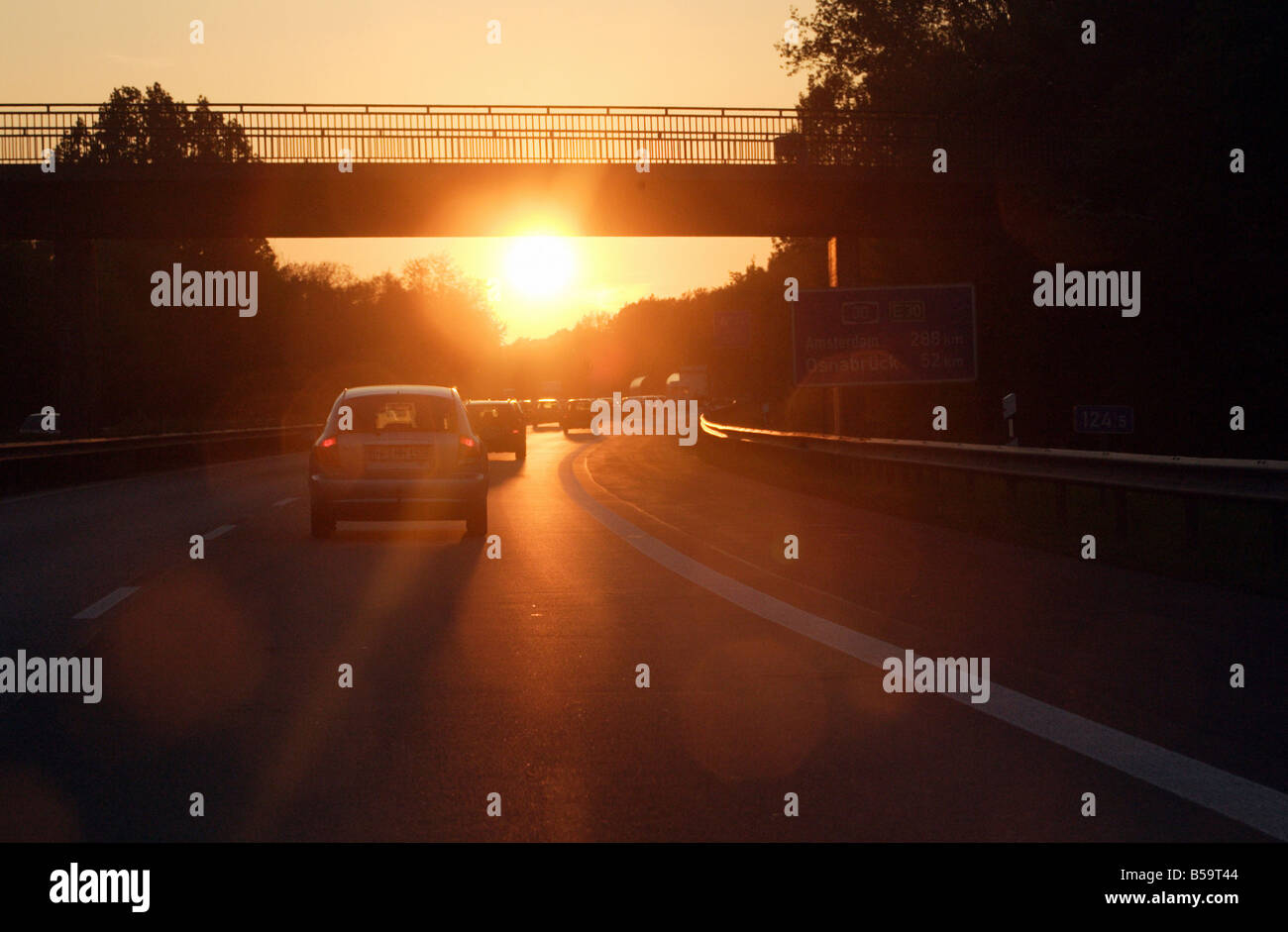 Sunset on the highway A30, Roedinghausen, Germany Stock Photo - Alamy