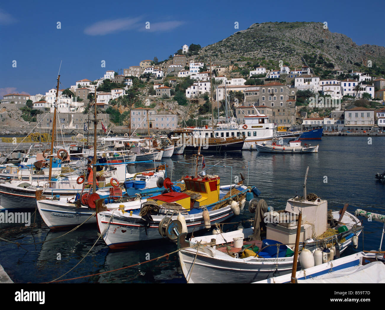 Hydra port and town, Hydra, Greek Islands, Greece, Europe Stock Photo ...