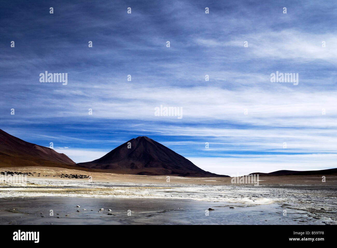 The Laguna Blanca (White Lagoon) a high altitude lake in the Andes in ...