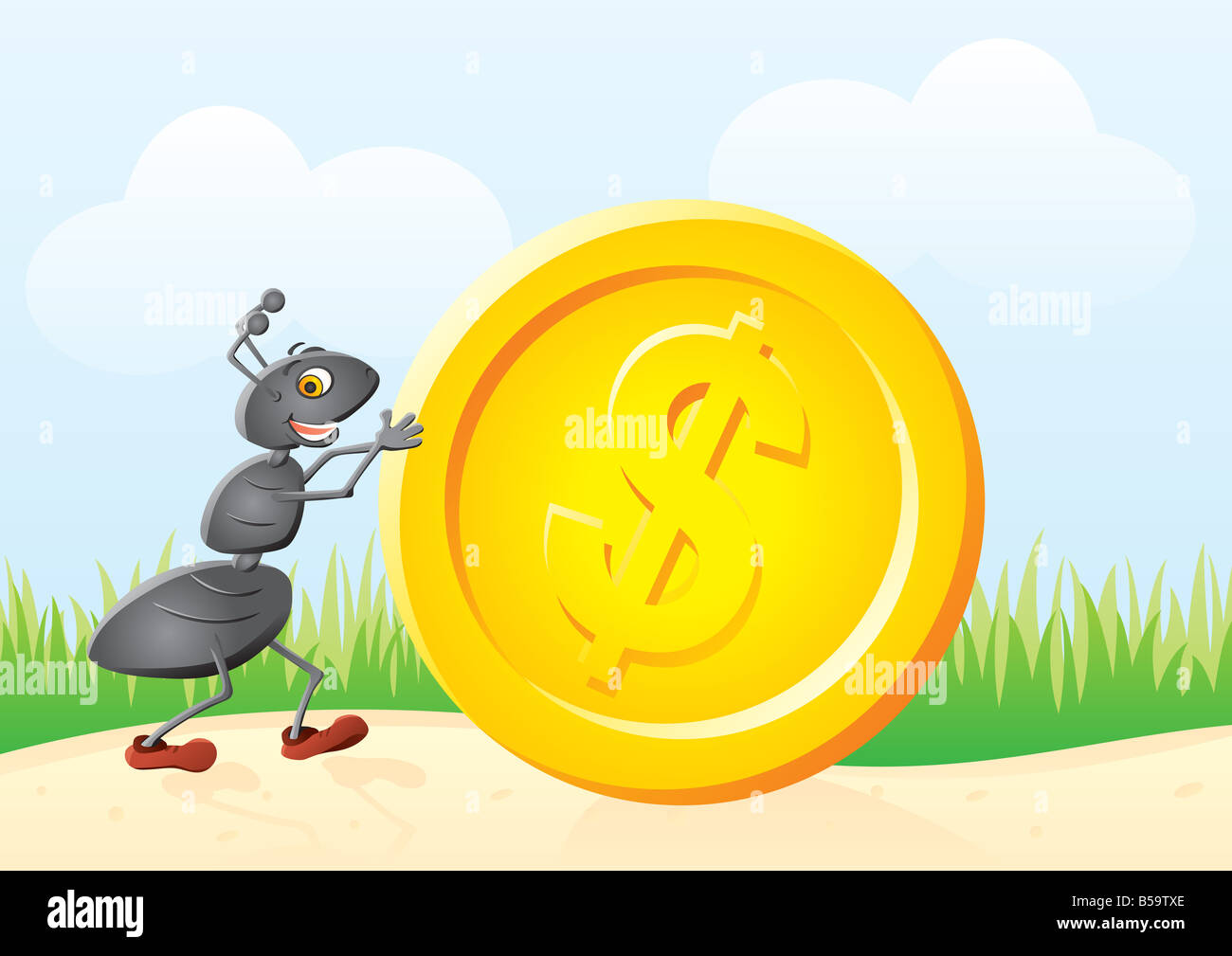 Ant and coin Stock Photo - Alamy