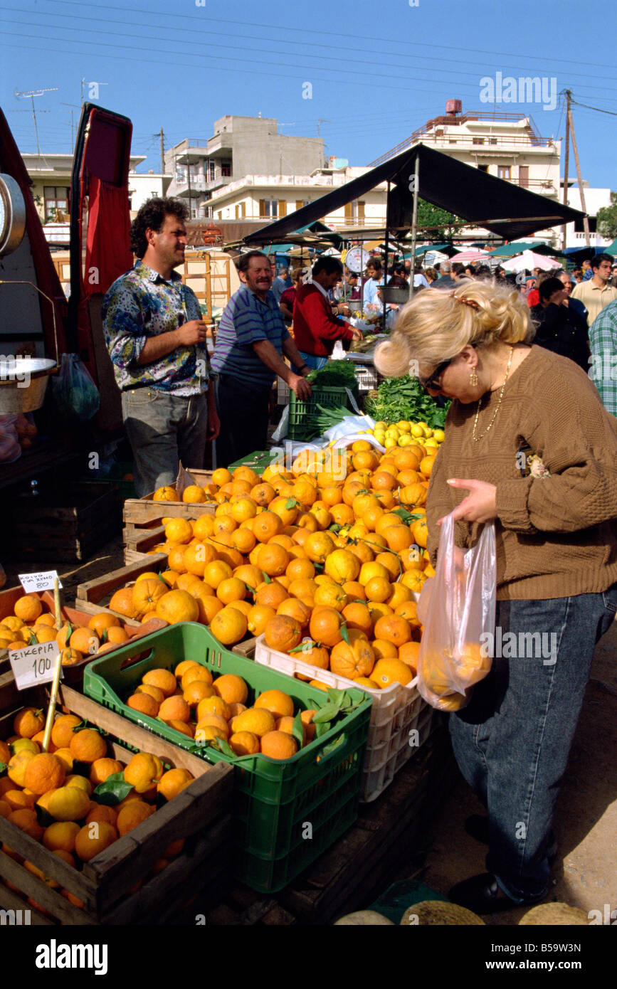 Market day Agios Nikolas Crete Greek Islands Greece Europe Stock Photo ...