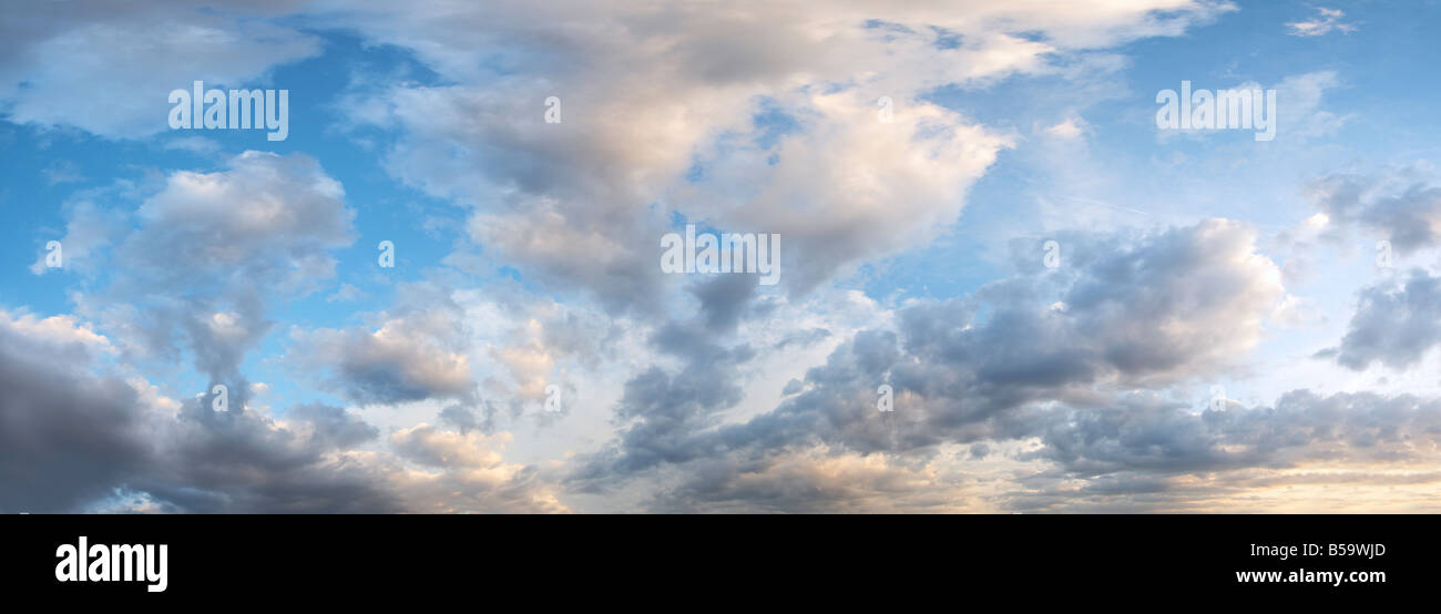 Blue colorful evening sky with clouds. Five shots composite picture ...