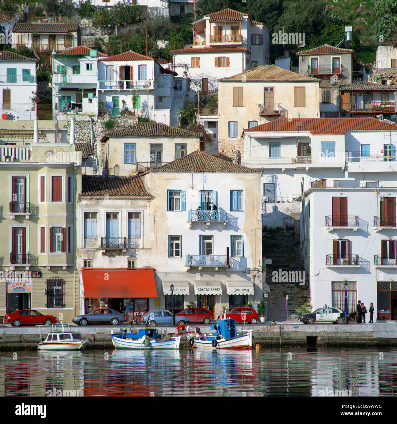 Boats and buildings on the waterfront in the seaside market and port ...