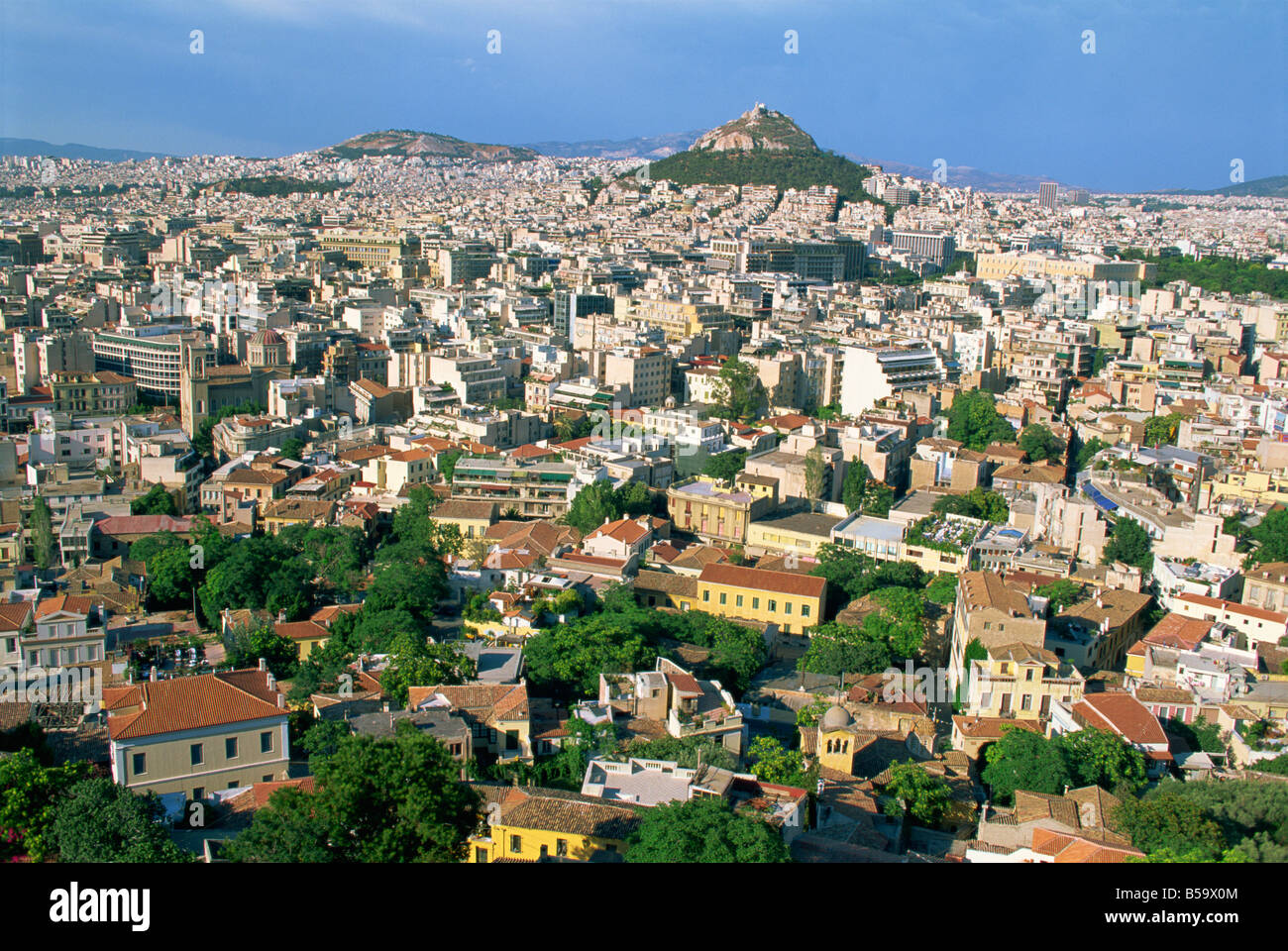 Skyline with Lykavittos Hill in the distance taken from the Acropolis ...