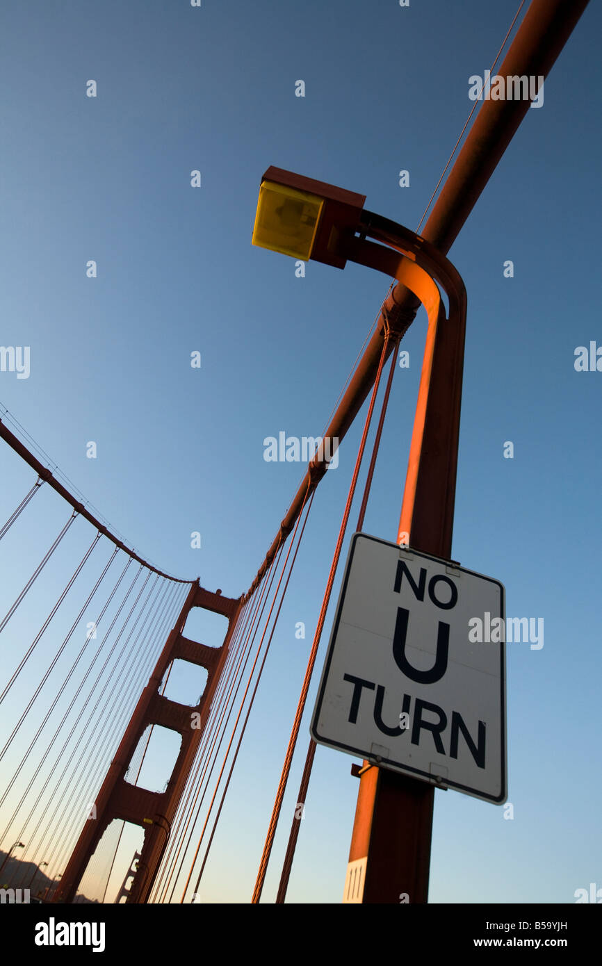 No U-Turn sign on the Golden Gate Bridge, San Francisco, California ...