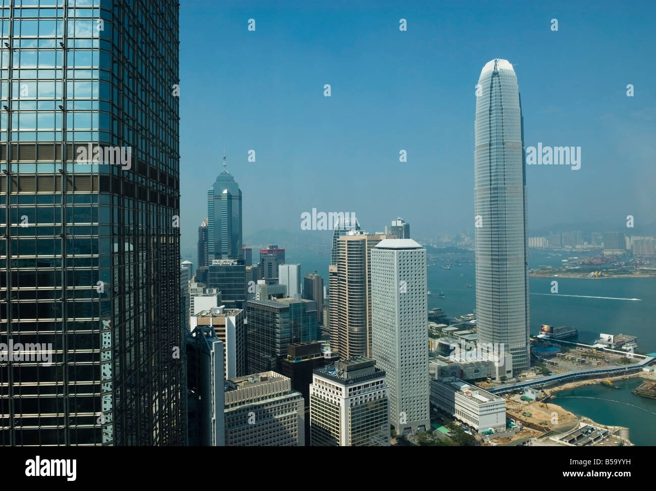 Aerial view of Central Hong Kong Island Two IFC Building on the right ...