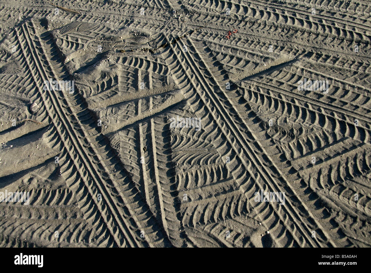 many cars tyre tracks crossing in sand in sun Stock Photo - Alamy