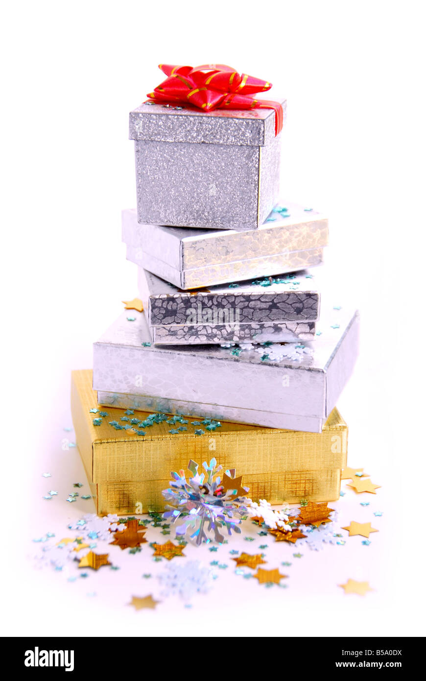 Gift boxes on white background Stock Photo - Alamy