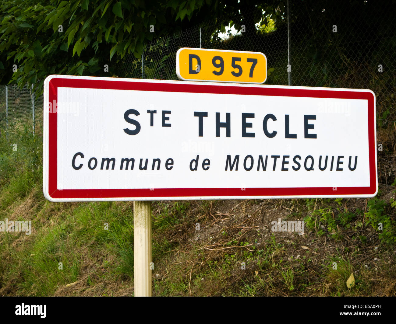 French commune town or village place name road sign with route ...