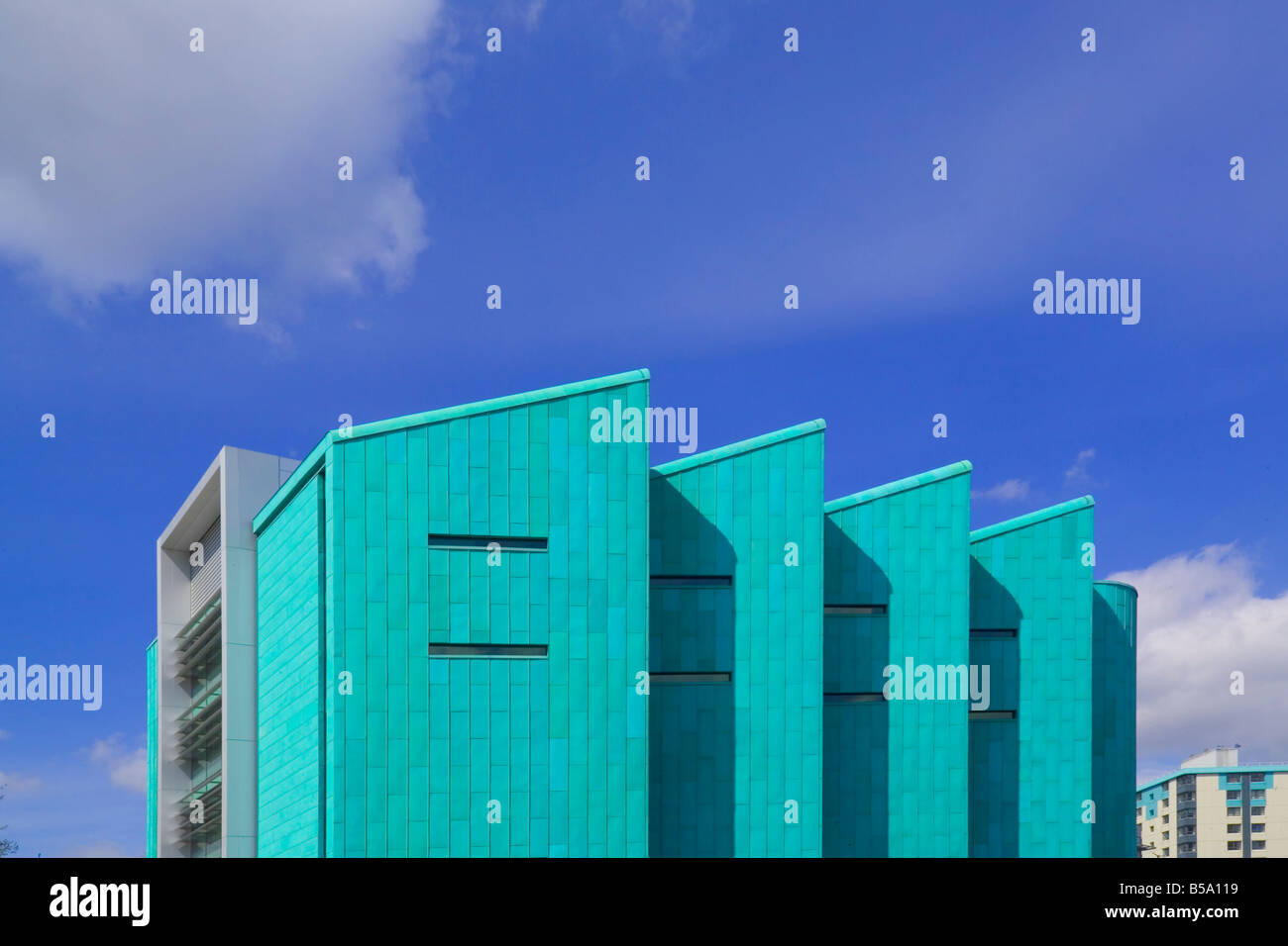 Roof of the new library building Sheffield University With a blue sky ...