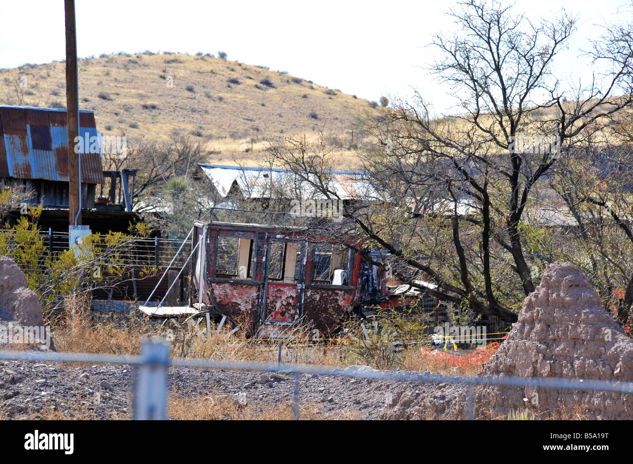 An old stage coach waiting on restoration in the ghost town of Steins ...
