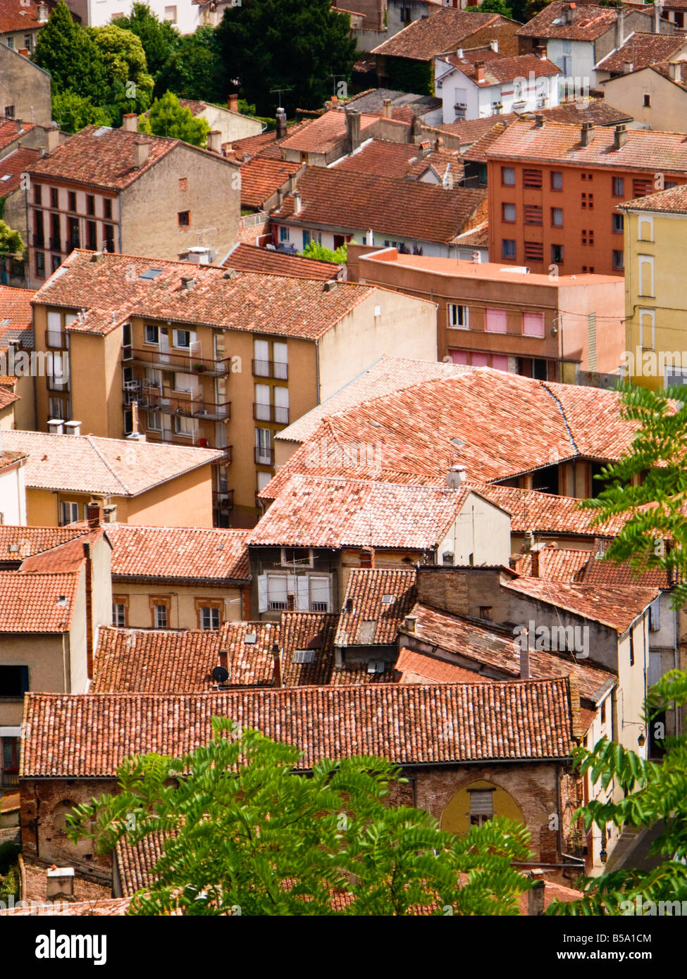 The red roofs, pantiles, of the historic medieval old town of Moissac ...