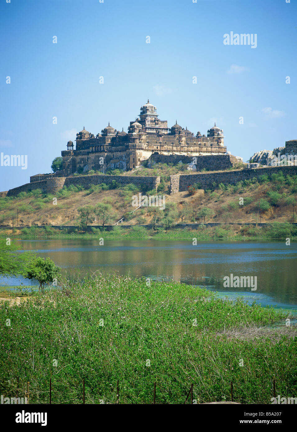 View of Nrising Dev Palace across Karna Sagar Lake Datia Madhya Pradesh ...