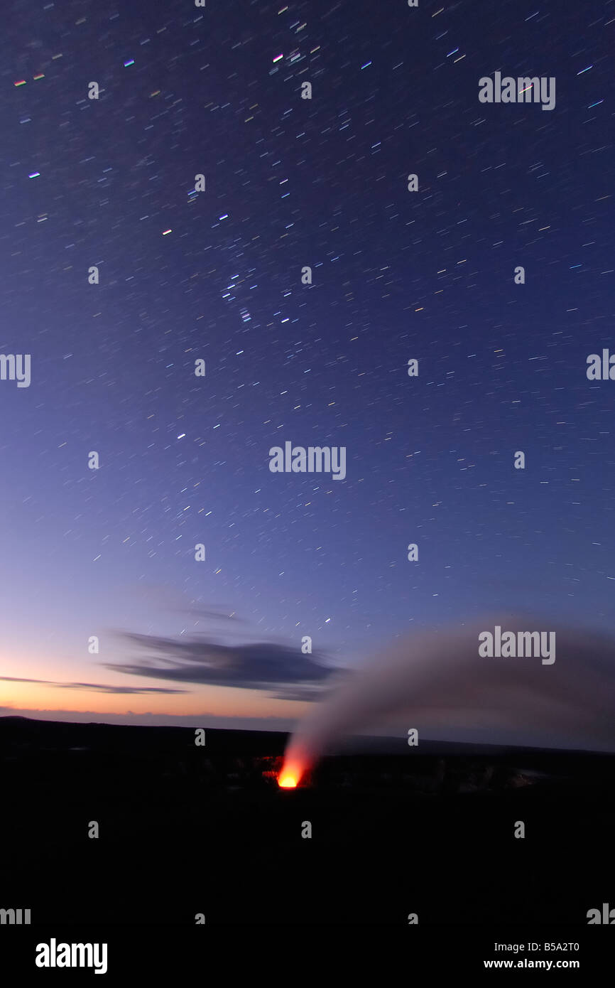 Stars and the Halemaumau crater eruption at sunrise Jaggar Museum ...