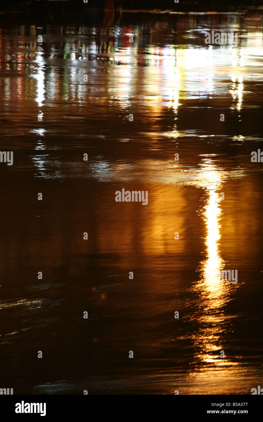 city town lights reflection in water night Stock Photo - Alamy