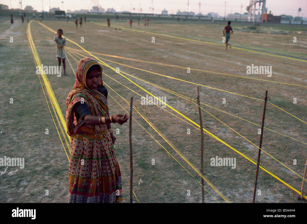 Spinning nylon cord into string and rope India Asia Stock Photo - Alamy