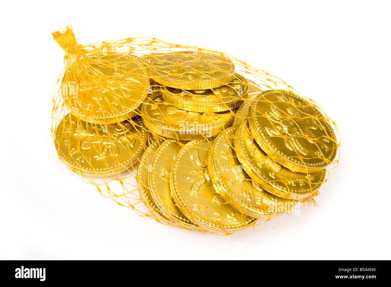 Chocolate money isolated on white studio background Stock Photo - Alamy