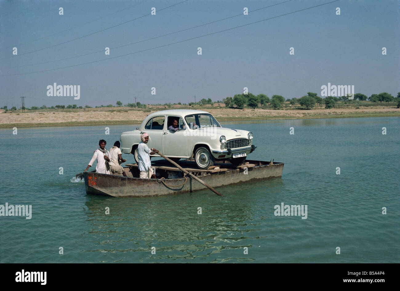 Car on rowboat ferry in Rajasthan state India Asia Stock Photo - Alamy