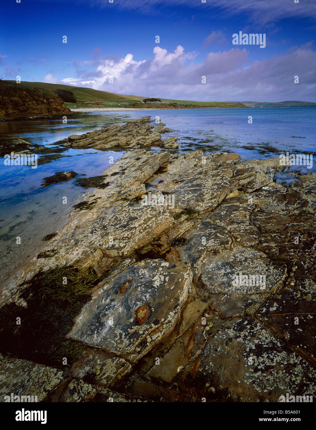 Beach shore line Granite boulders pitted textured surface Sloping ...