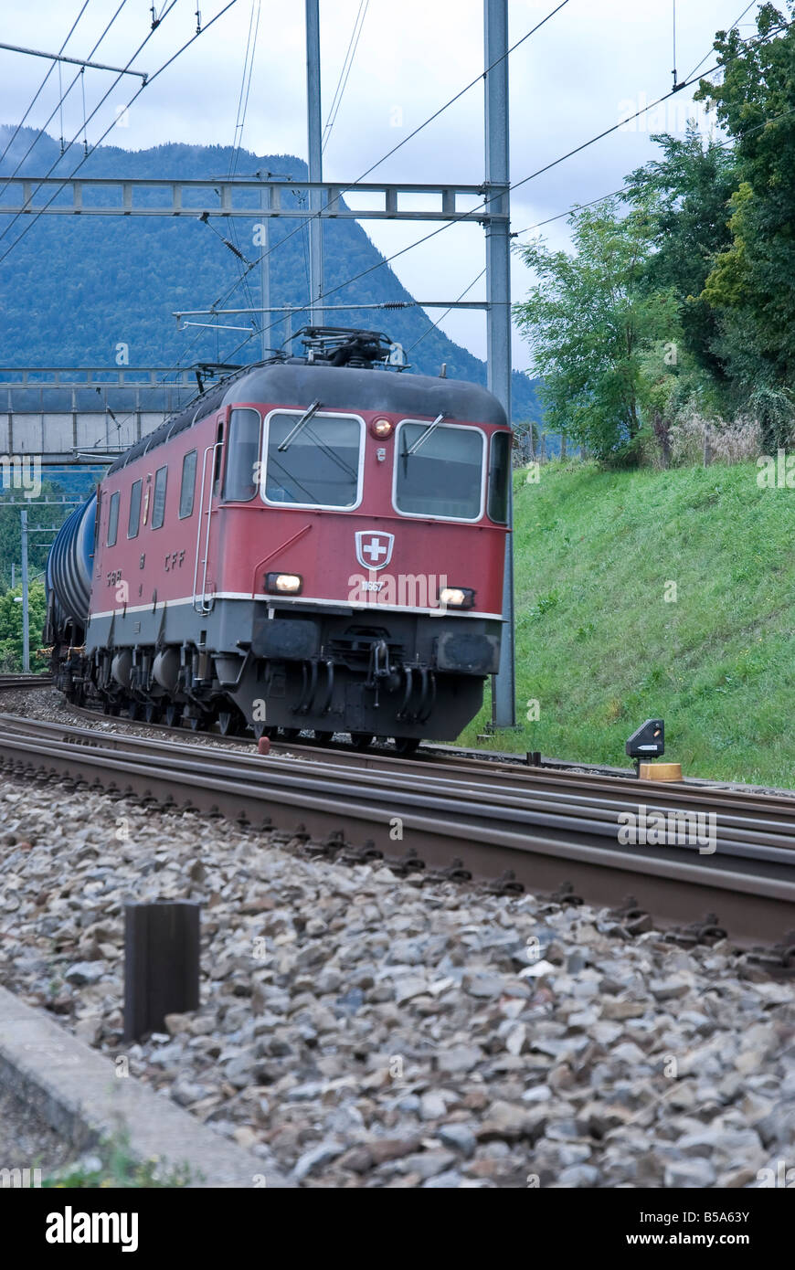 Swiss freight train engine, Swiss Federal Railways Stock Photo - Alamy
