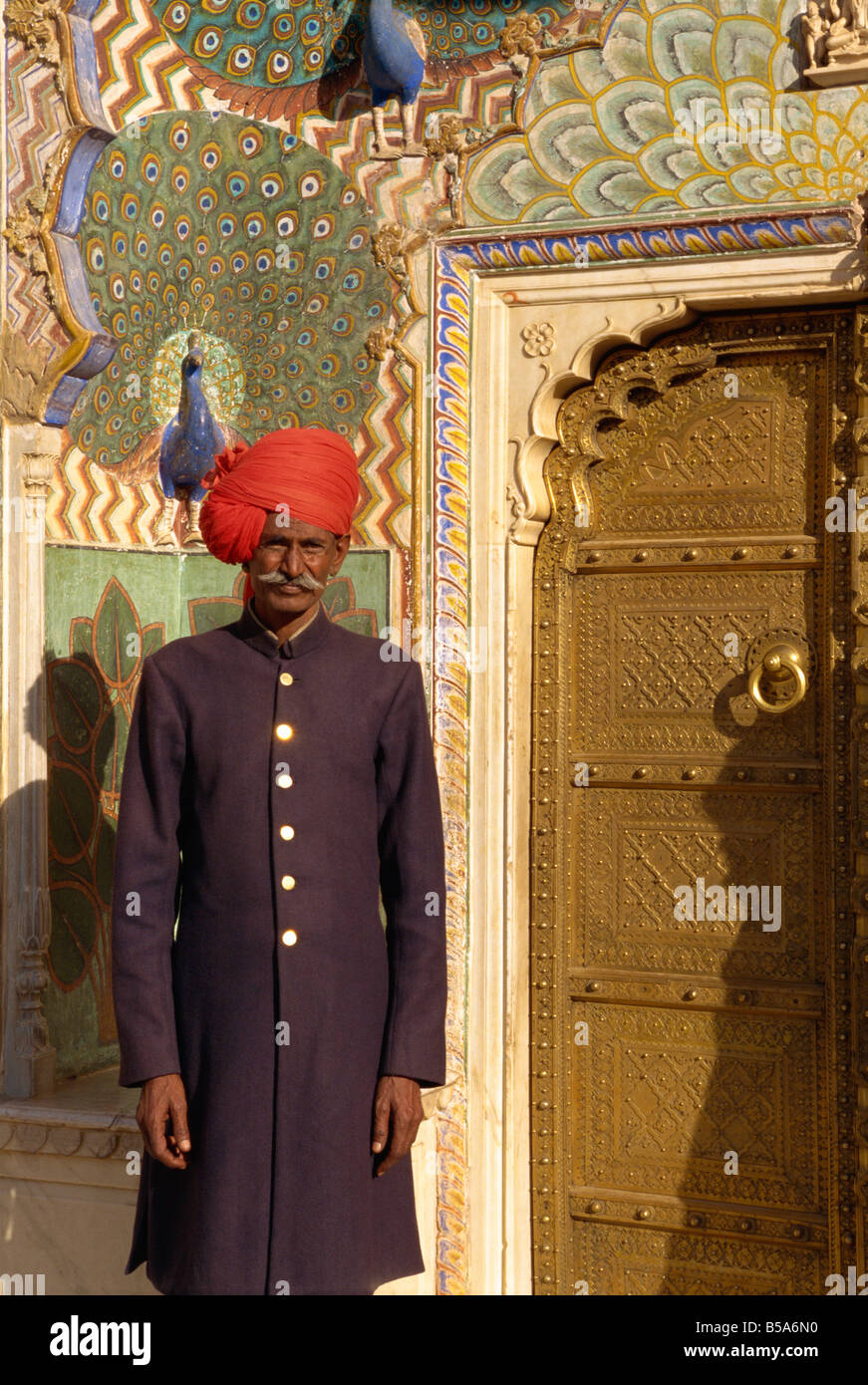 Guard in turban at City Palace Jaipur Rajasthan state India Asia Stock ...
