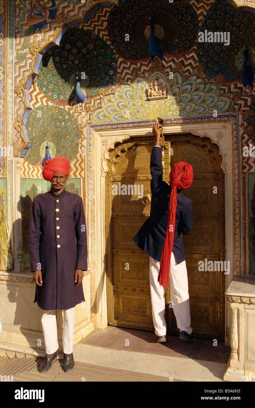 Guards in turbans at City Palace Jaipur Rajasthan state India Asia ...