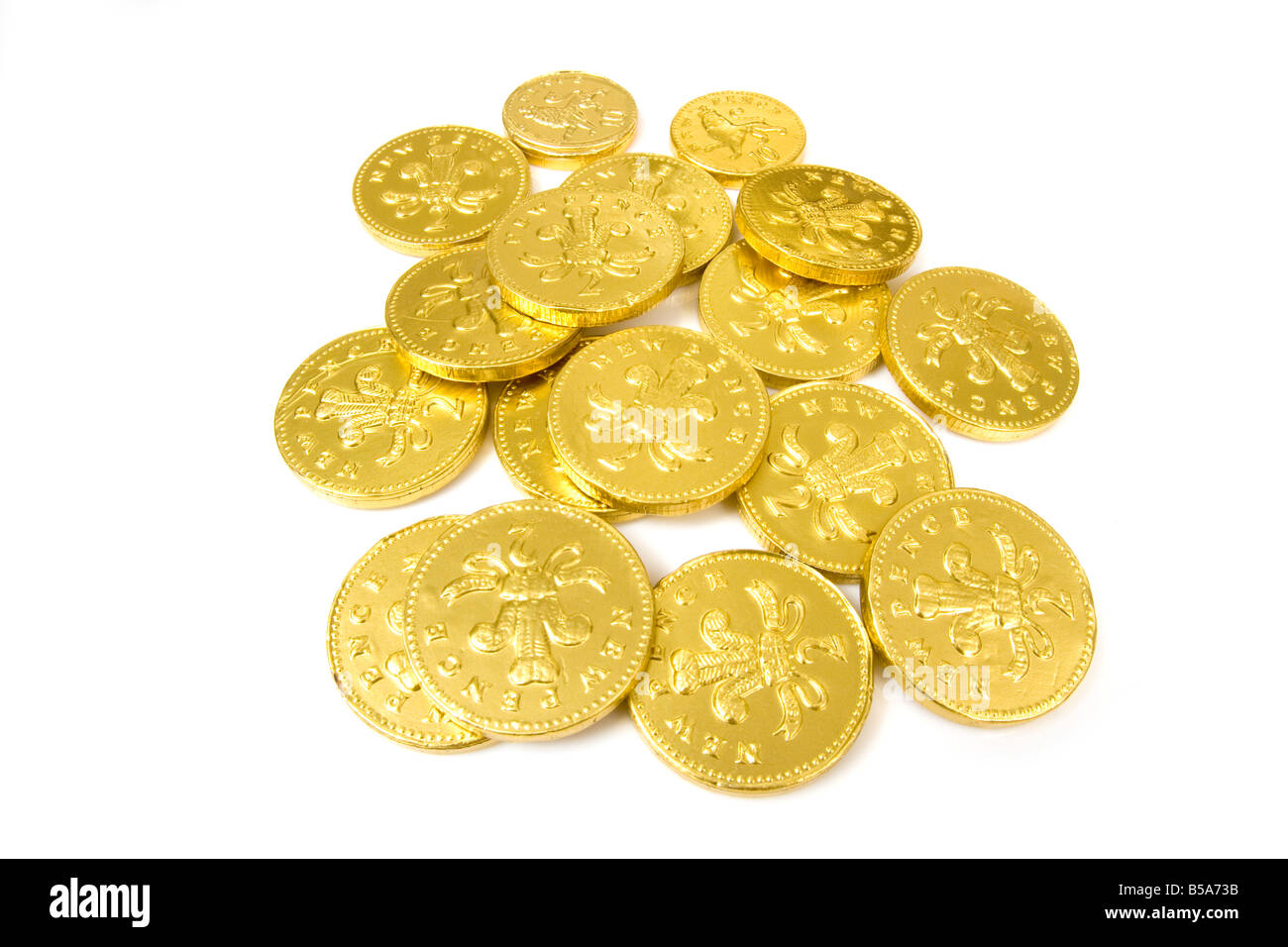 Chocolate money isolated on white studio background Stock Photo - Alamy