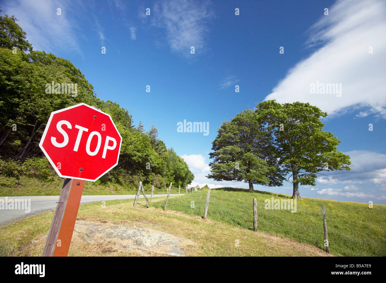 Stop sign on rural road Stock Photo - Alamy