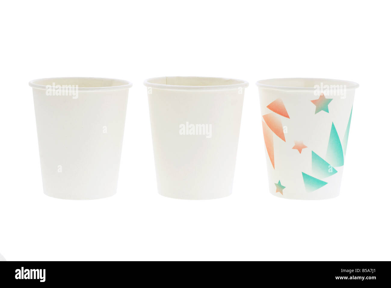 Disposal paper cups on white background Stock Photo - Alamy