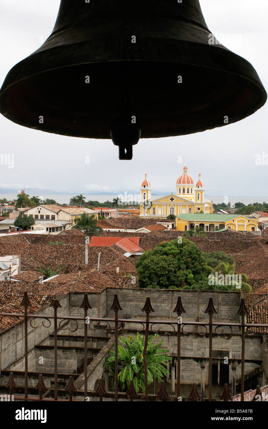 View of the Spanish colonial city of Granada from the bell tower of La ...