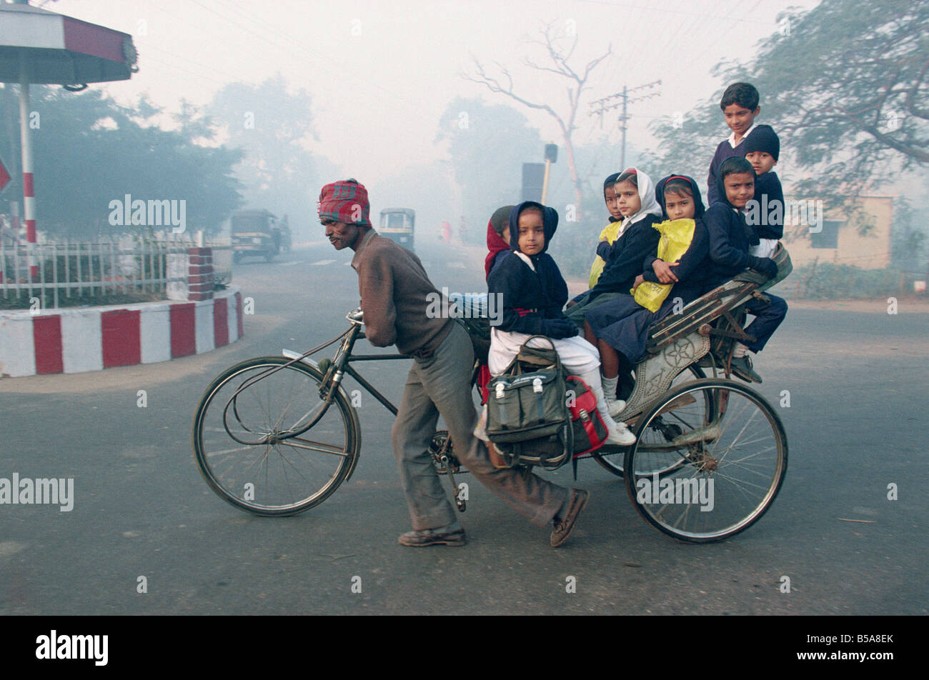 School children riding in a rickshaw in Agra UP India G Hellier Stock ...