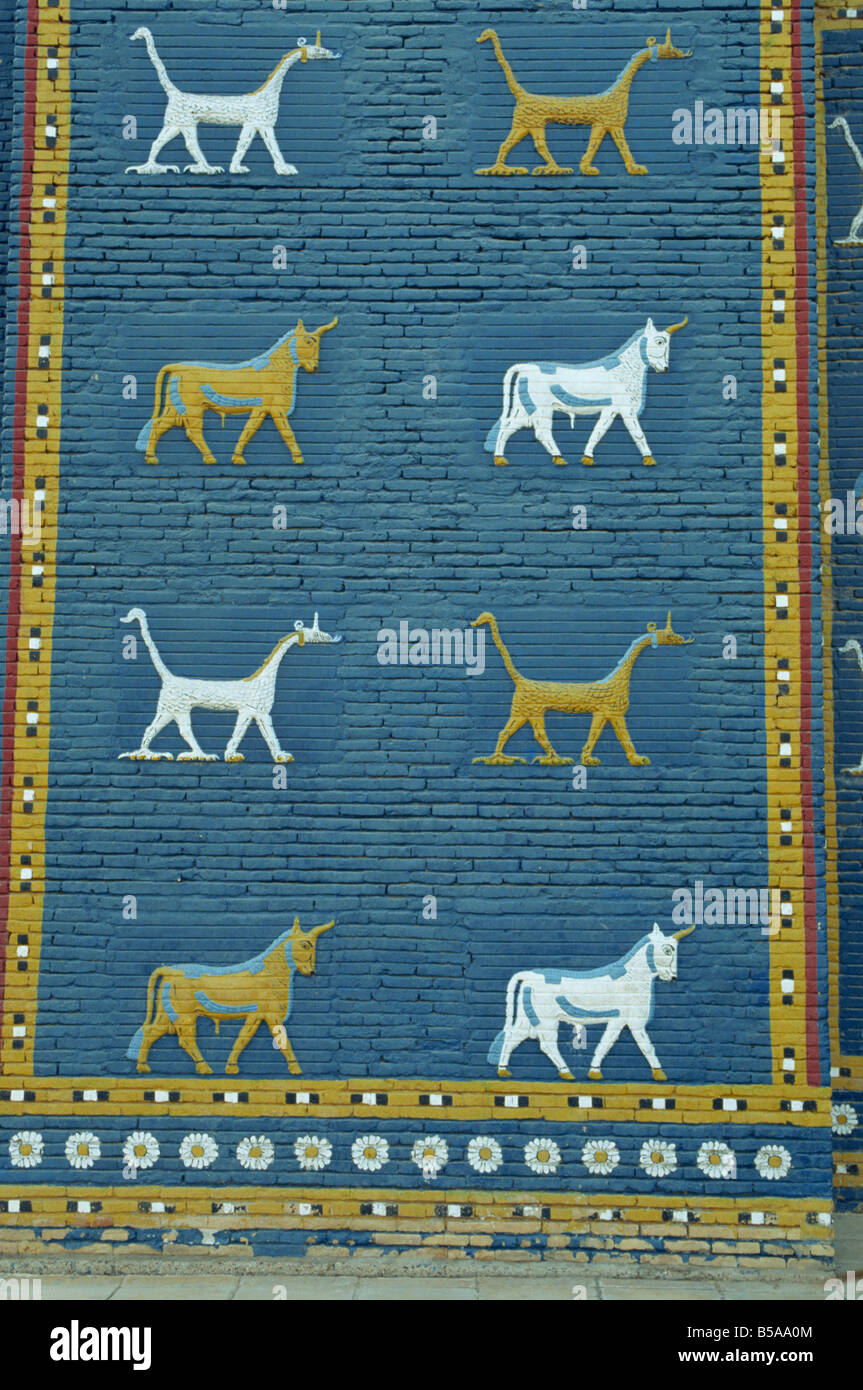Bull of Adad symbols on the Ishtar Gate Babylon Iraq Middle East G ...