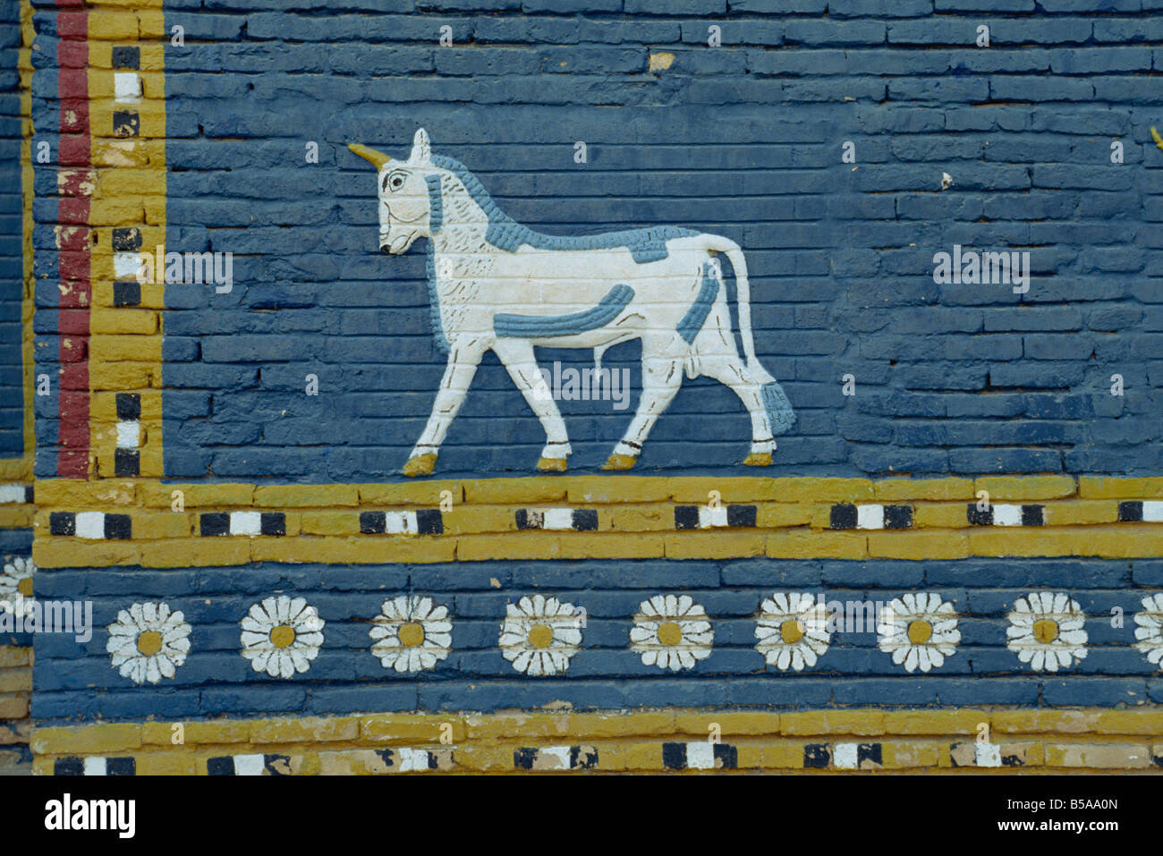 Bull of Adad symbol on the Ishtar Gate Babylon Iraq Middle East G ...