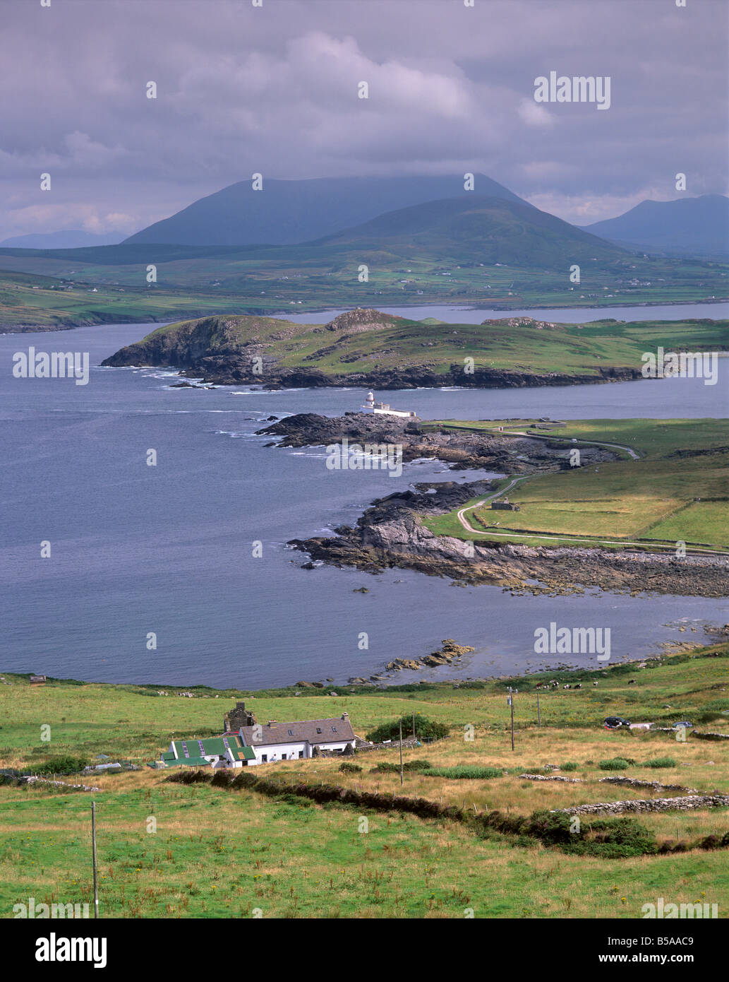 Lighthouse, Beginish Island, Doulus Bay and Knocknadobar in the ...