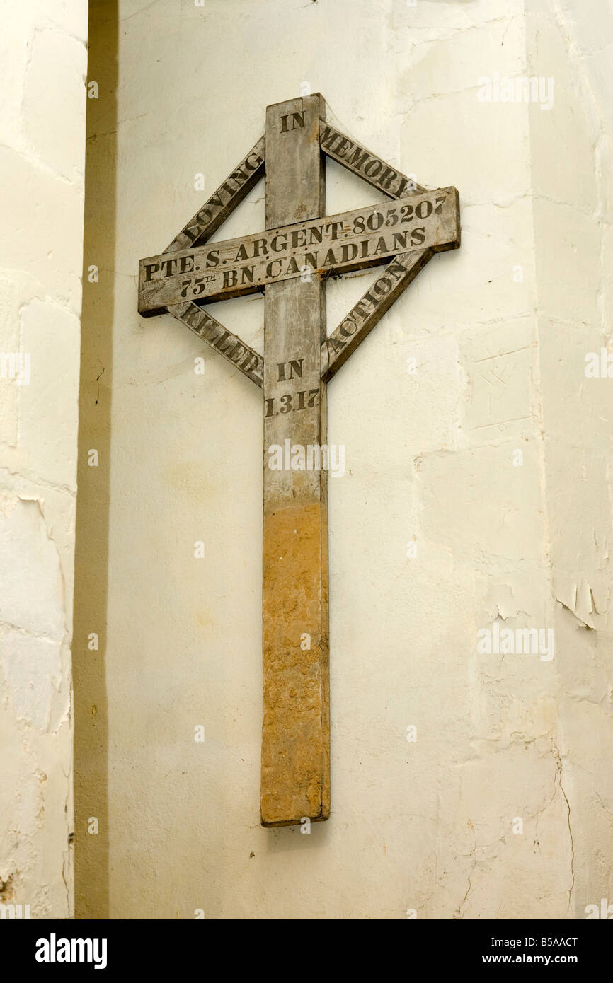 wooden crosses from old first world war graves on the wall inside St ...