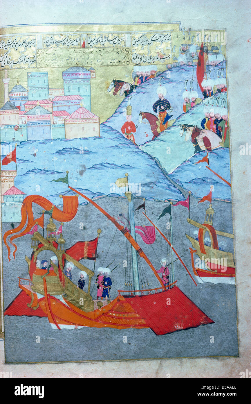 Islamic manuscript showing ships at sea Stock Photo - Alamy