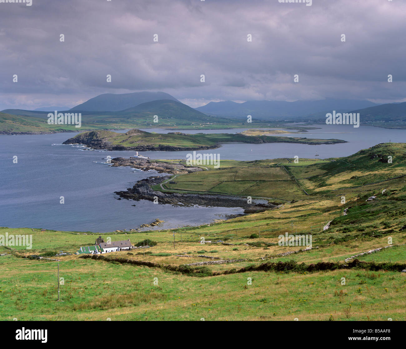 Lighthouse, Beginish Island, Doulus Bay and Knocknadobar in the ...
