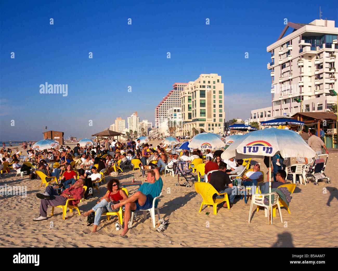 Cafe terrace on the beach, Tel Aviv, Israel, Middle East Stock Photo ...