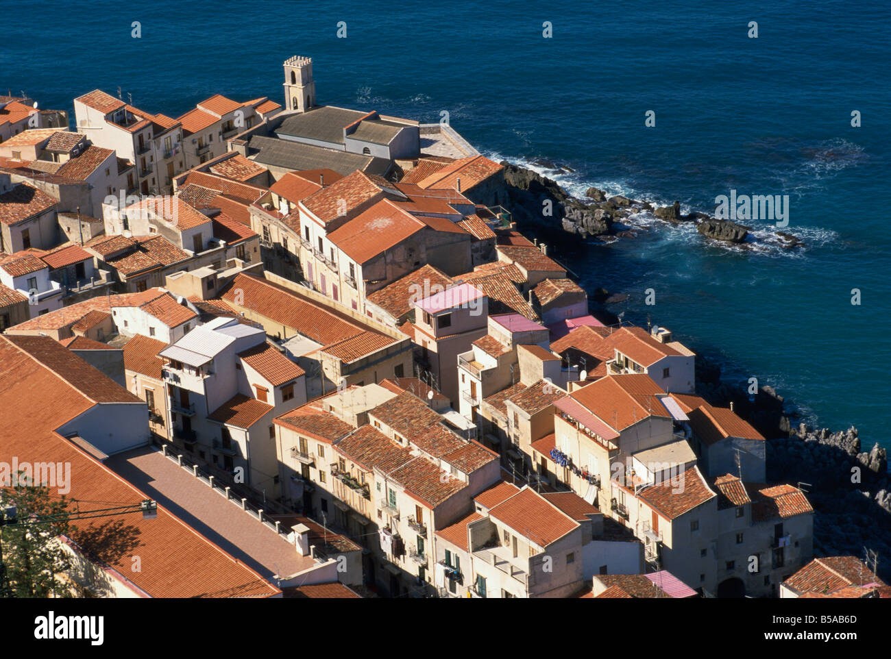 View of Old Town from La Rocca Cefalu Sicily Italy Mediterranean Europe ...