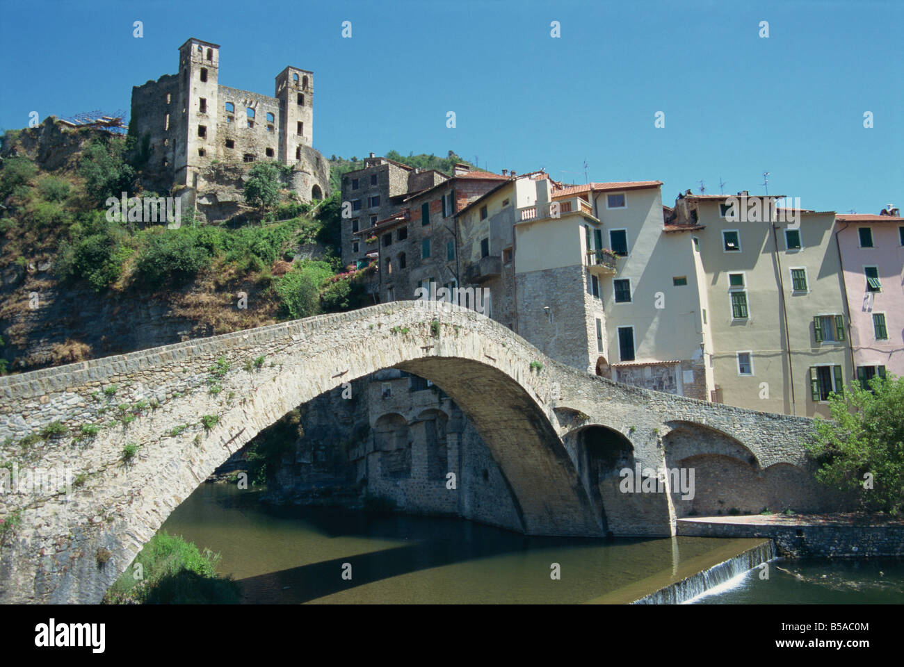 C15th Doria apos s castle and medieval bridge across the River Nervia ...