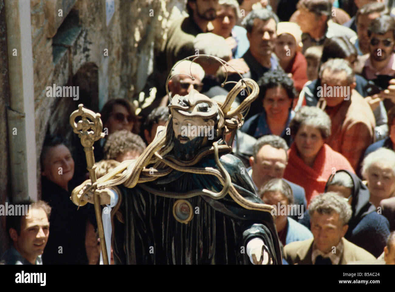 Statue carried in a parade during the Festival of Snakes in Abruzzo ...