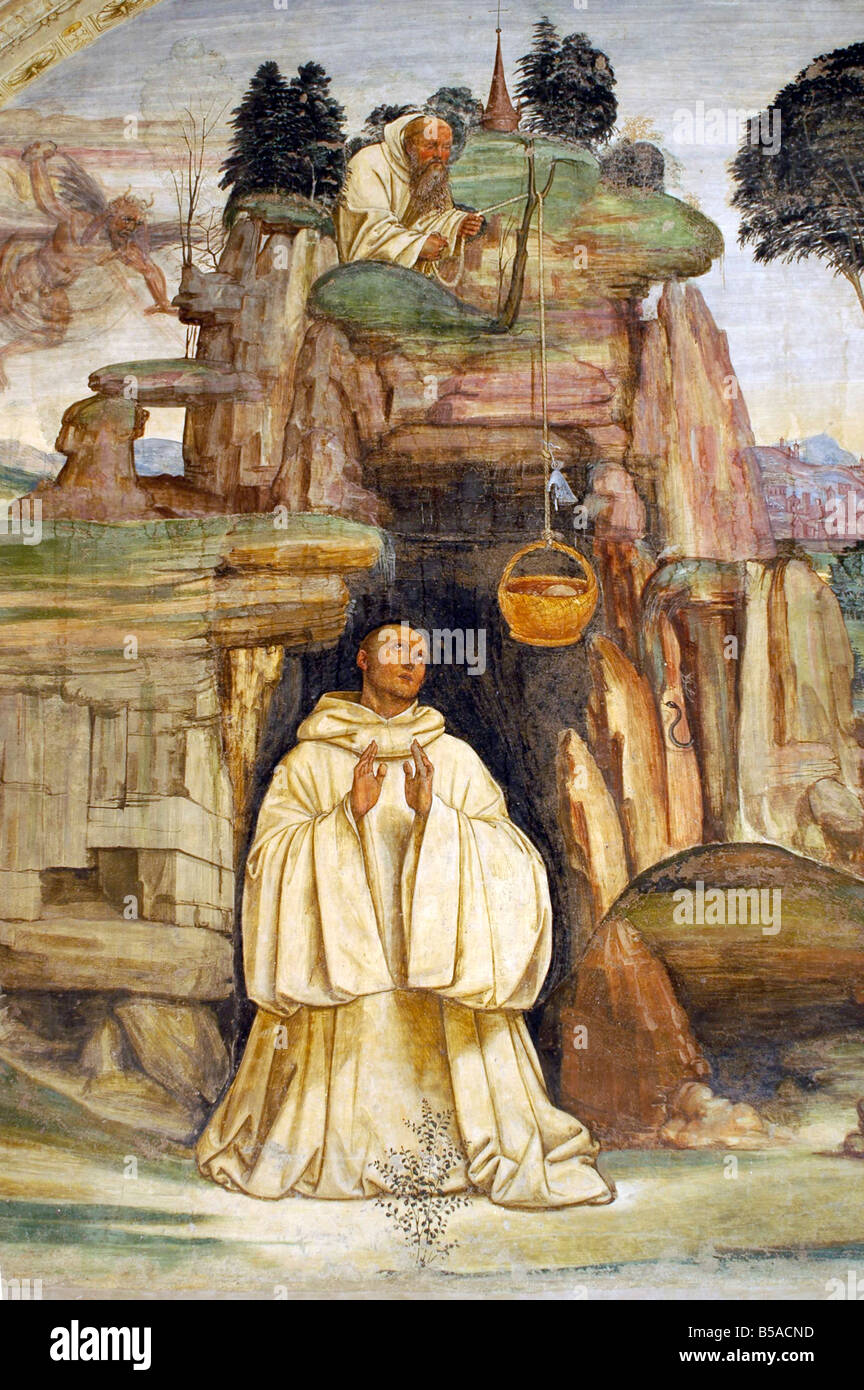 Frescoes in cloister, Monte Oliveto Maggiore Abbey, Chiusure, Tuscany ...