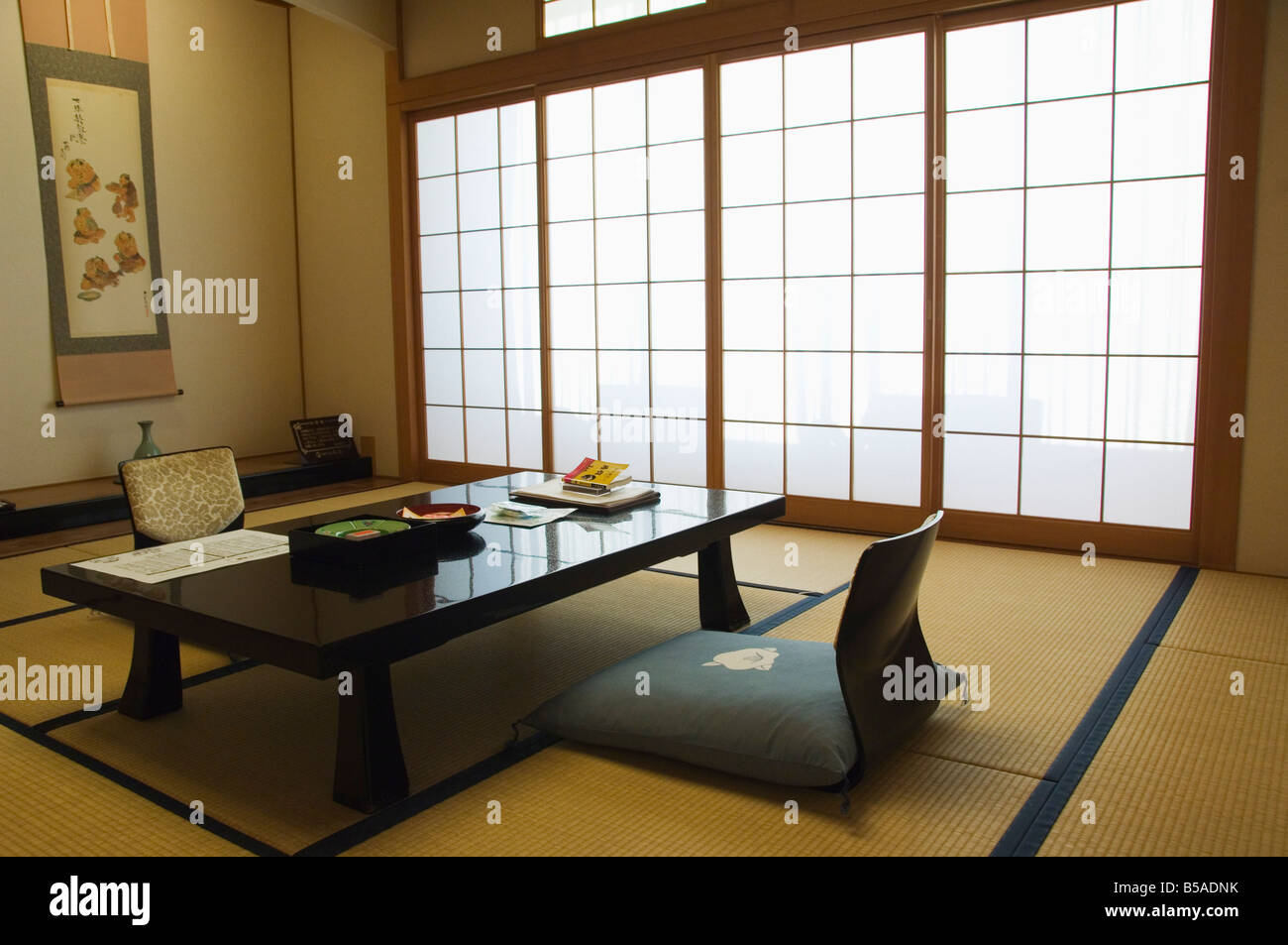 A traditional Ryokan, tatami mat bedroom, in Matsuyama, Shikoku Island ...