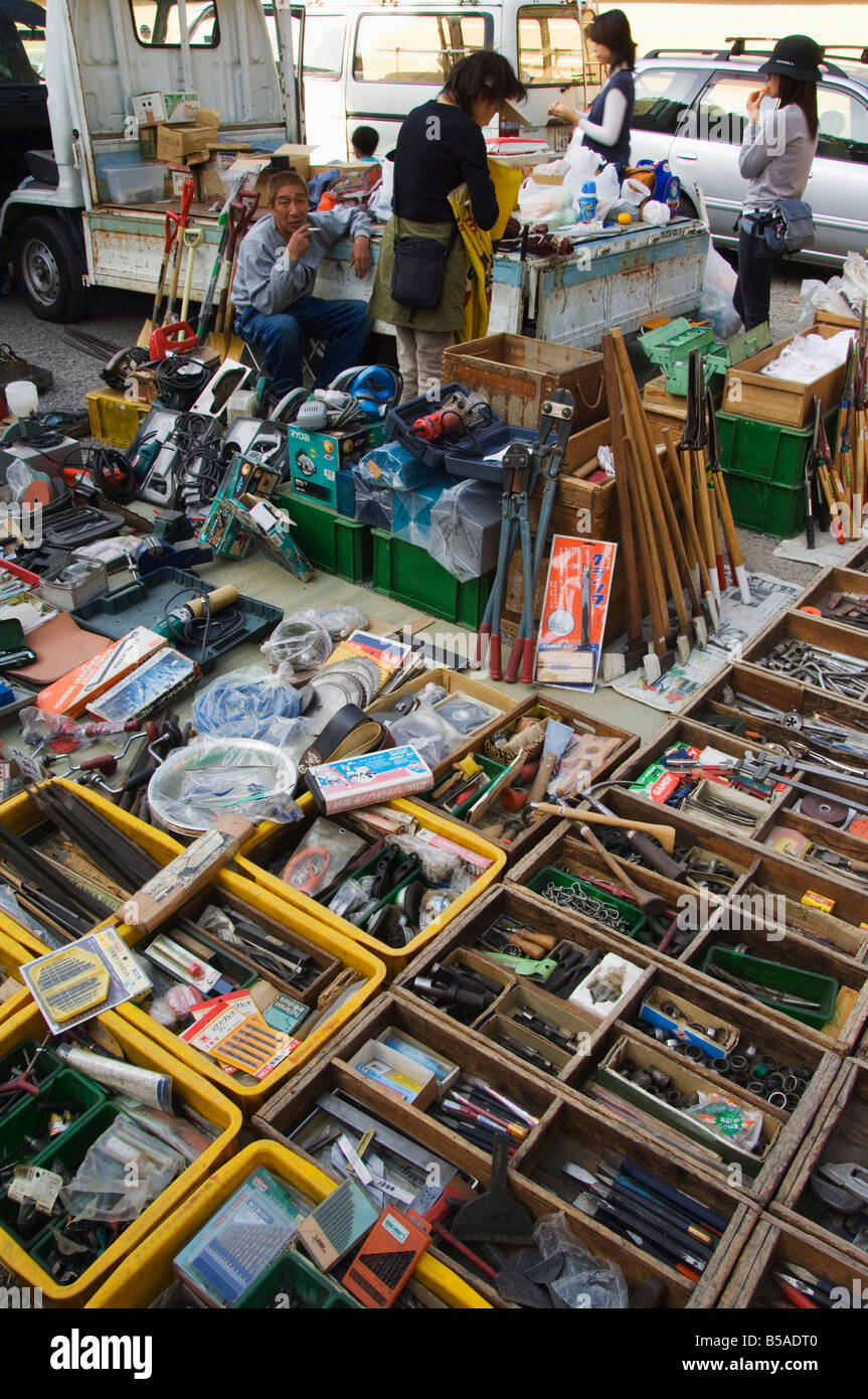 Hardware and tools being sold at monthly flea market at Toji Temple ...