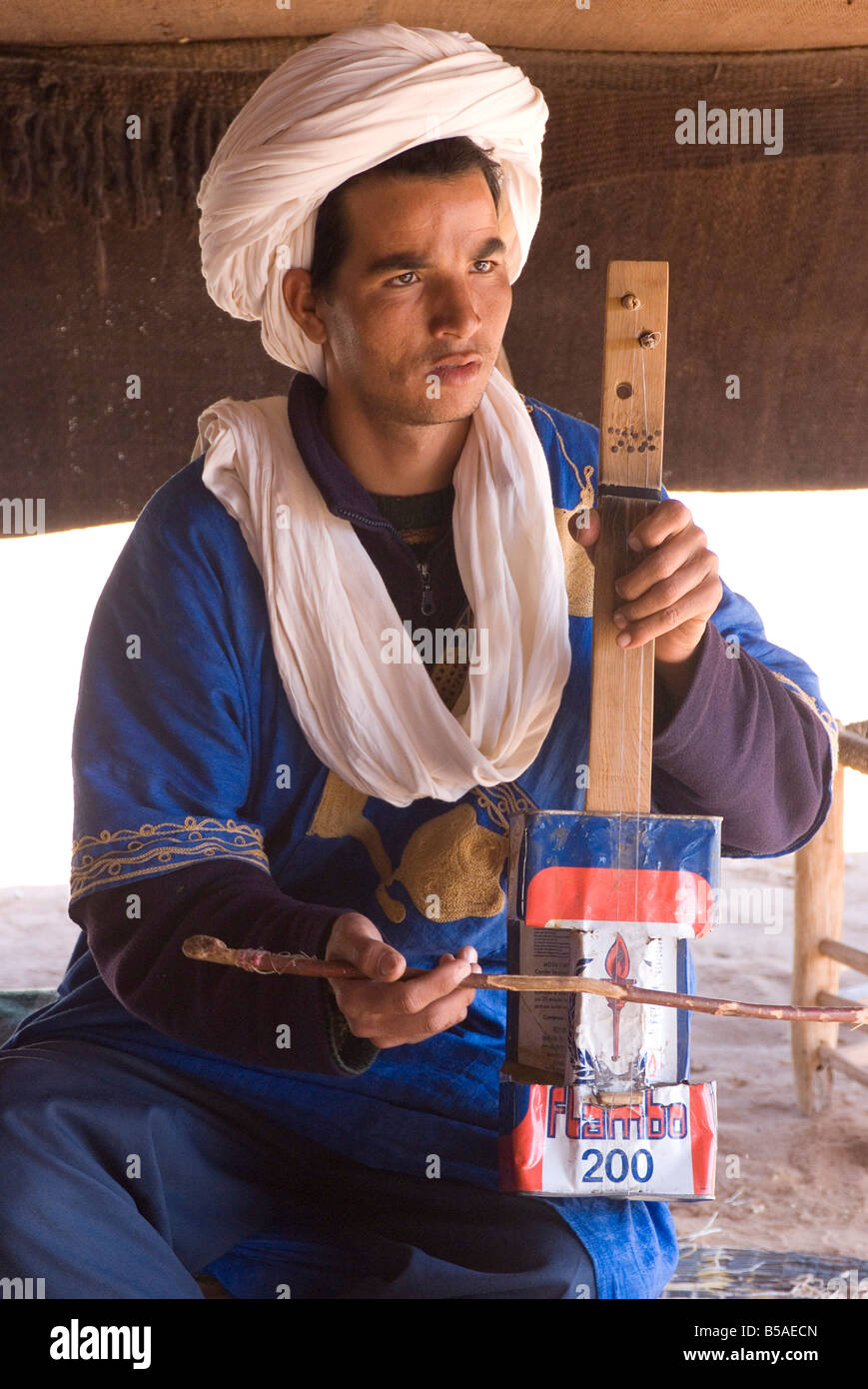 Musician playing home-made string instrument, Morocco, North Africa ...